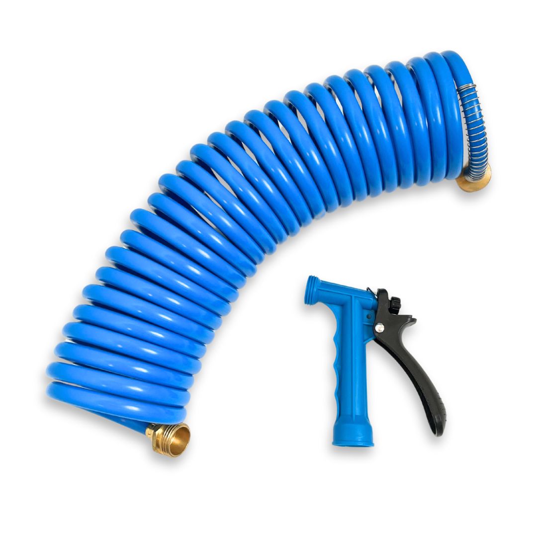 25' Boat Washdown Hose & Nozzle - Coiled Boat Hose